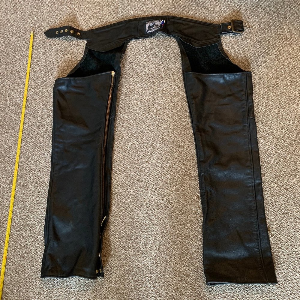 Genuine Black Leather Motorcycle Chaps Xs - Gem